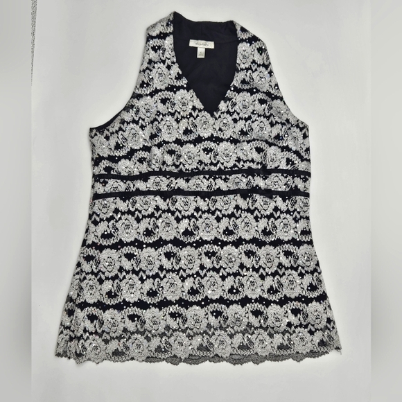 dressbarn | Tops | Dressbarn Elegant Black And Silver Lace With ...